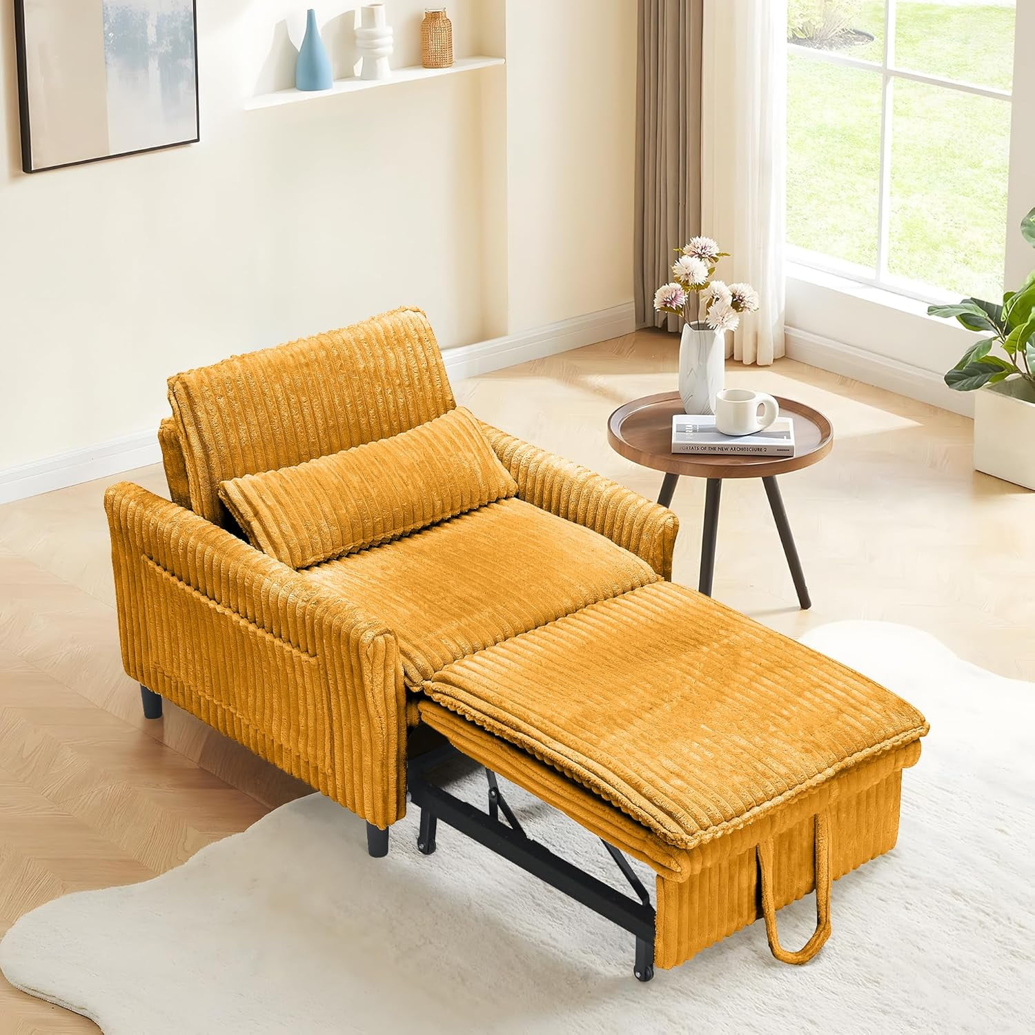 3-in-1 Convertible Corduroy Sleeper Chair – Plush Pull-Out Sofa Bed ...
