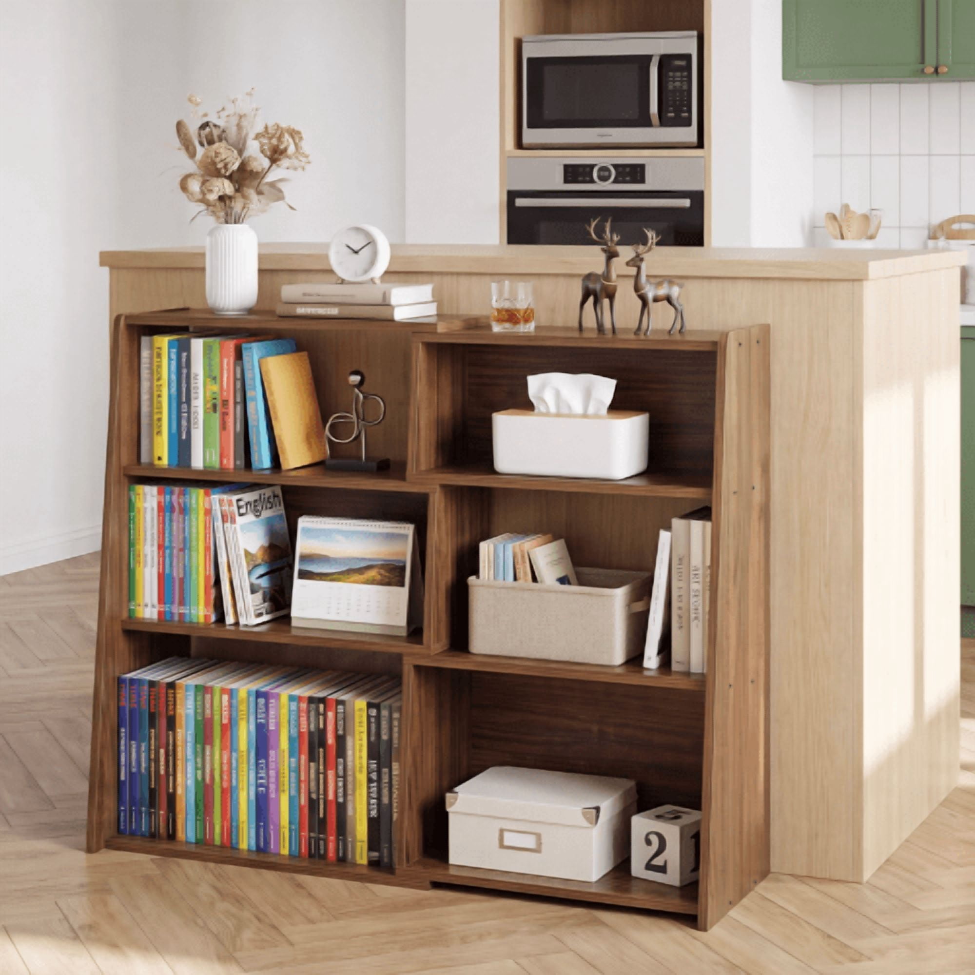 3-in-1 Convertible Extendable Ladder Bookshelf, 3-Tier Walnut Wood ...