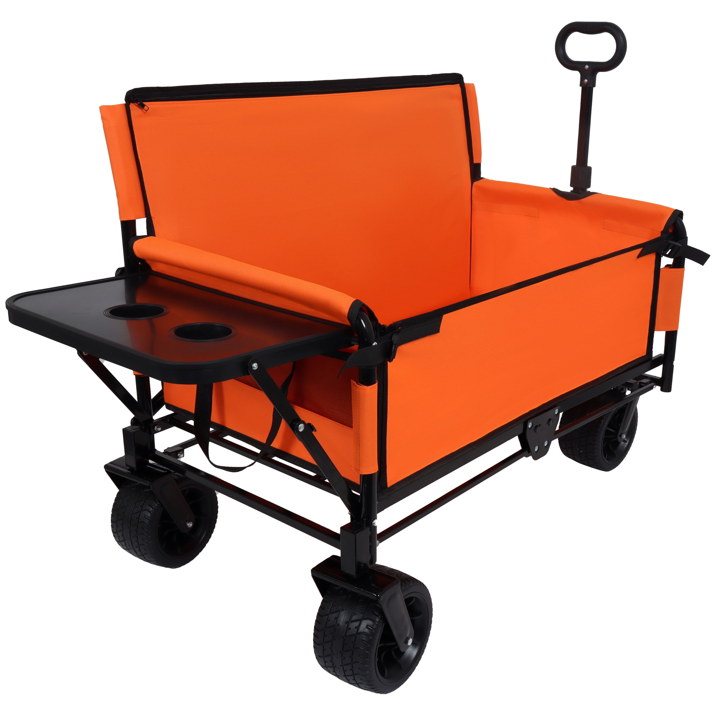 3-in-1 Convertible Folding Wagon Cart with Bench Seat & Rear-Mounted ...