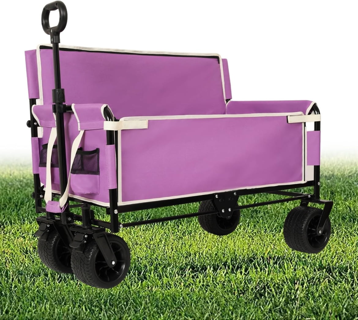 3-in-1 Convertible Folding Wagon Cart with Bench Seat and Storage,All ...