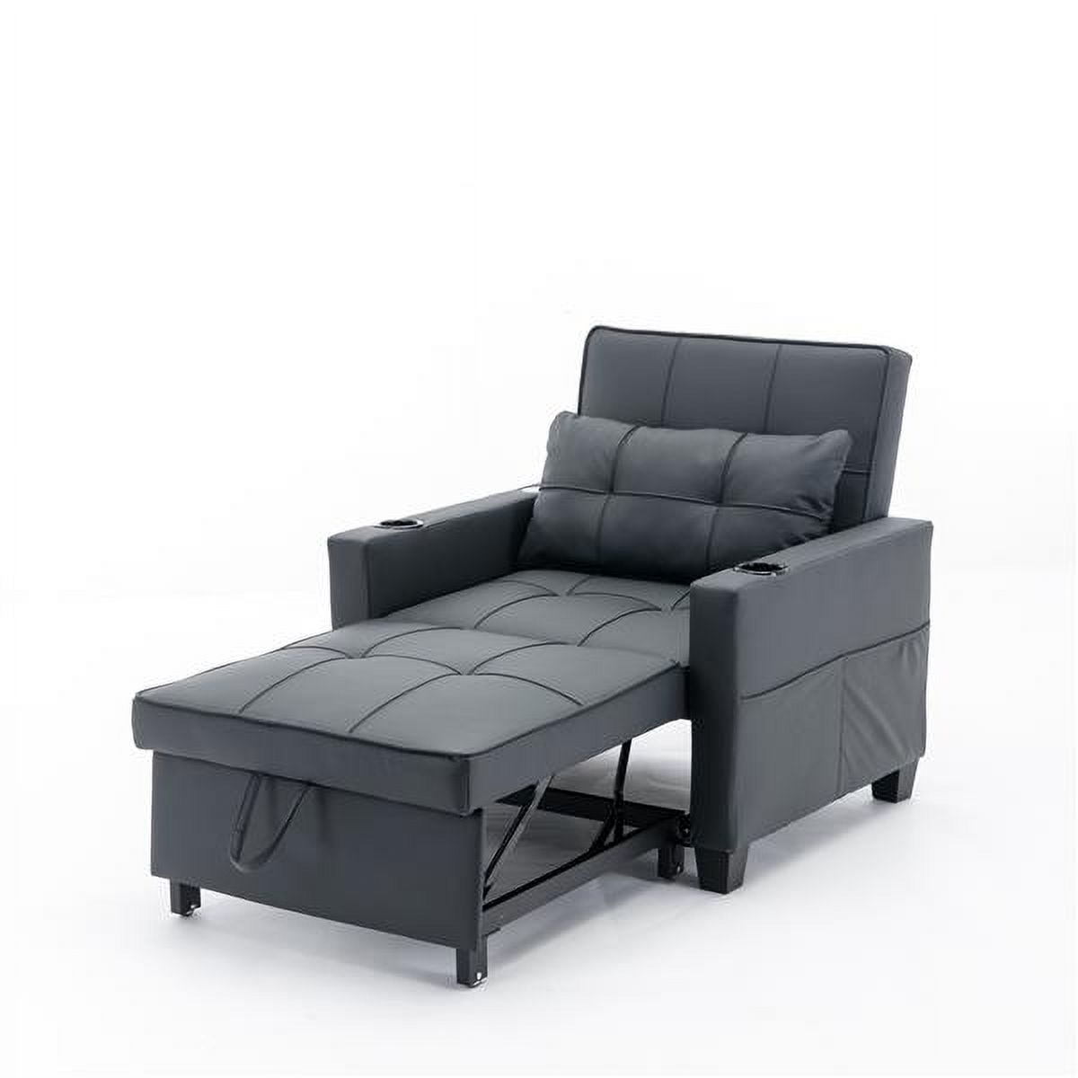 3-in-1 Convertible Futon Chair Bed - Black Leather Sleeper with USB ...