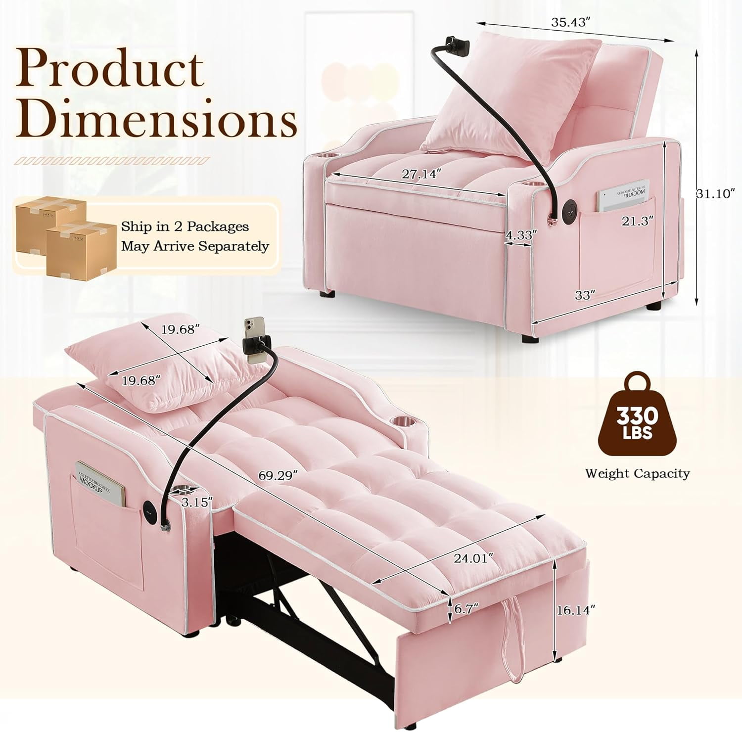 3-in-1 Convertible Futon Sofa Bed Chair, Multi-Functional Sleeper Chair Bed with Pull Out Couch ...