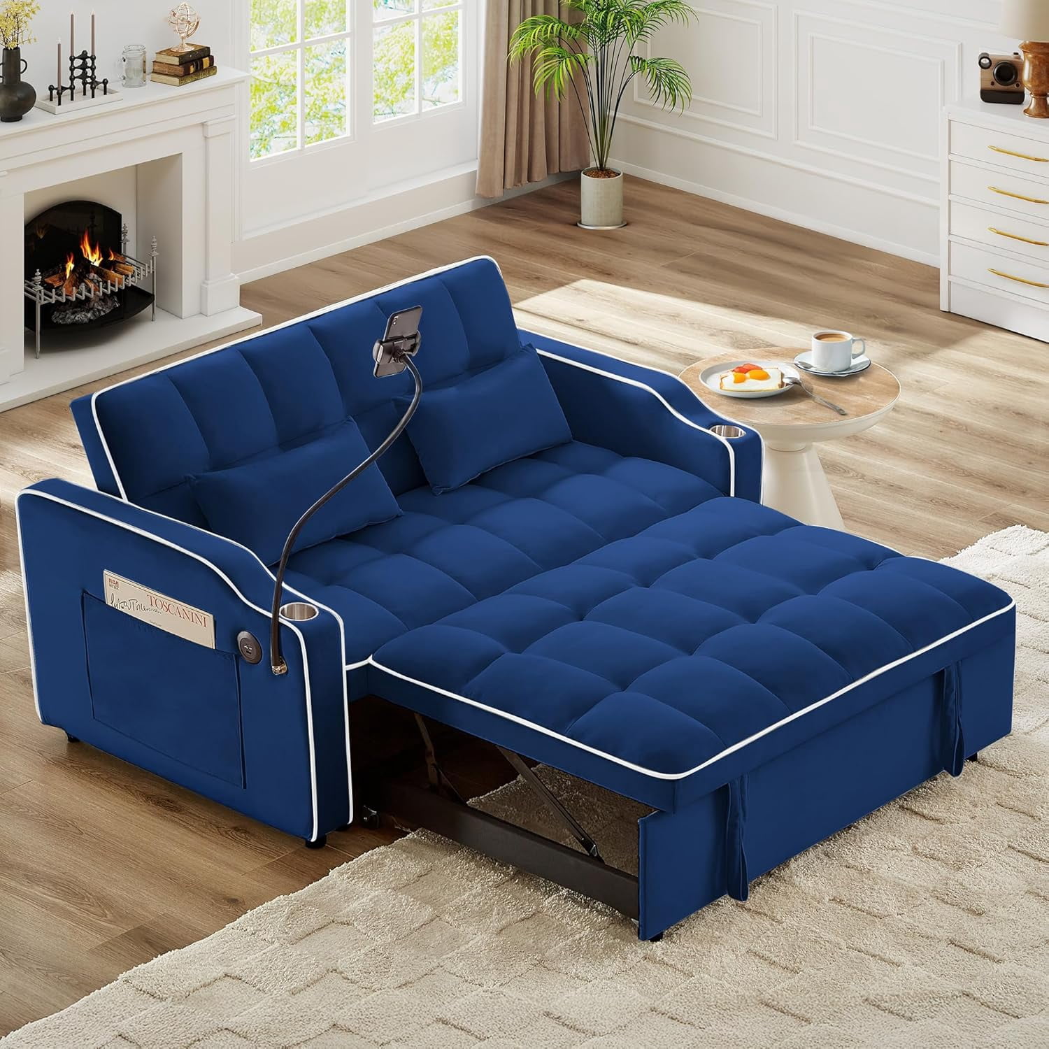 3-in-1 Convertible Loveseat Sleeper Sofa with Cup Holders & Phone ...