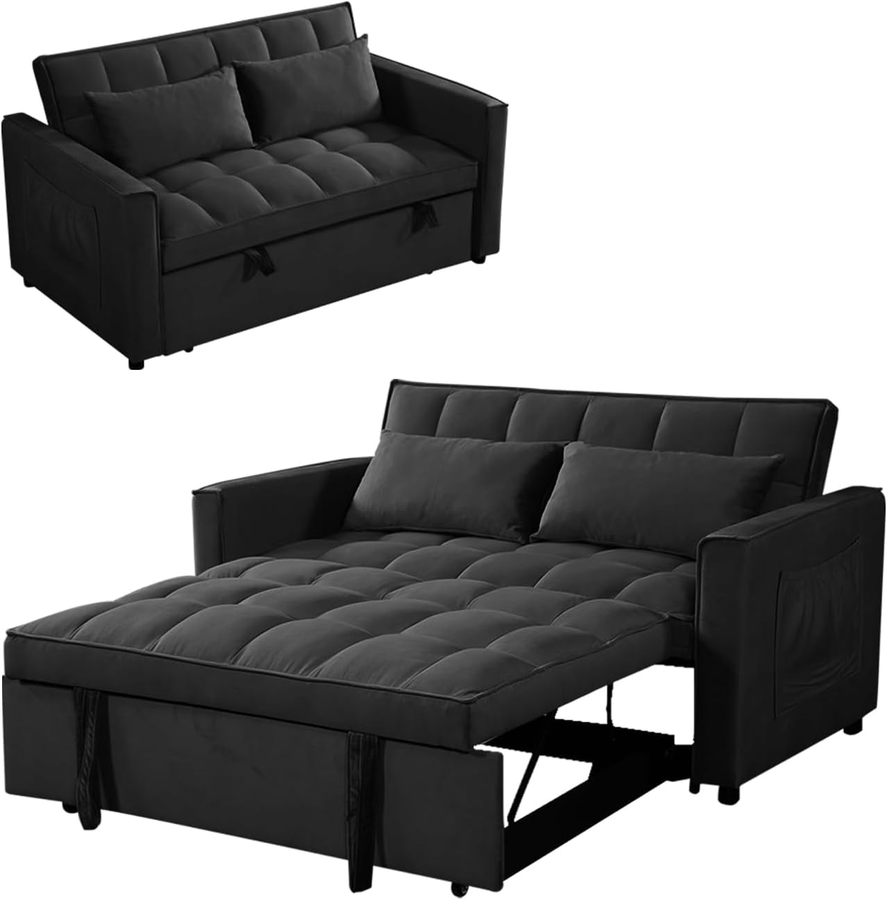 3 in 1 Convertible Pull Out Couch Bed, Velvet Sleeper Sofa with ...