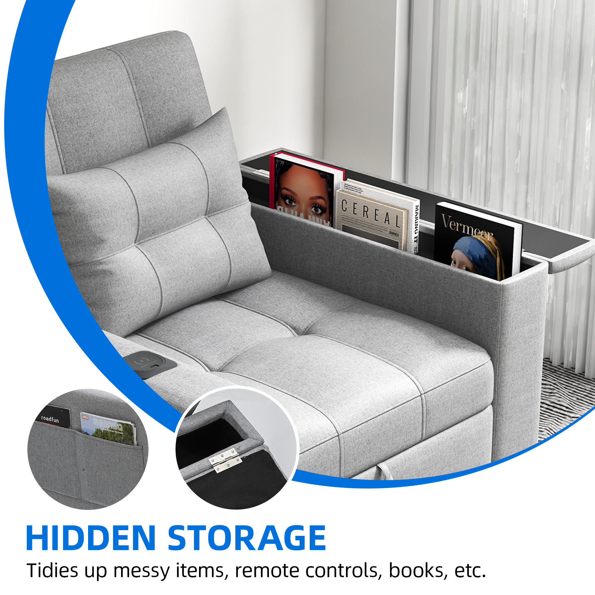 3-in-1 Convertible Sleeper Chair Bed with Wireless & Type-C Charging, Pull-Out Sofa with Hidden ...