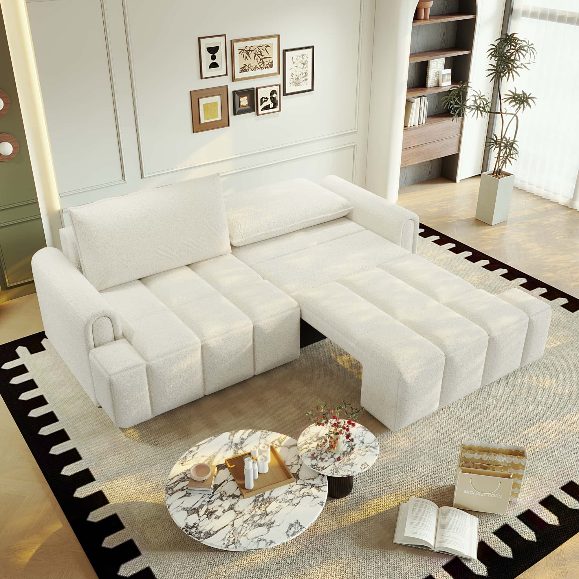 3-in-1 Convertible Sleeper Sofa Bed with Storage, King Size 4-Seater ...