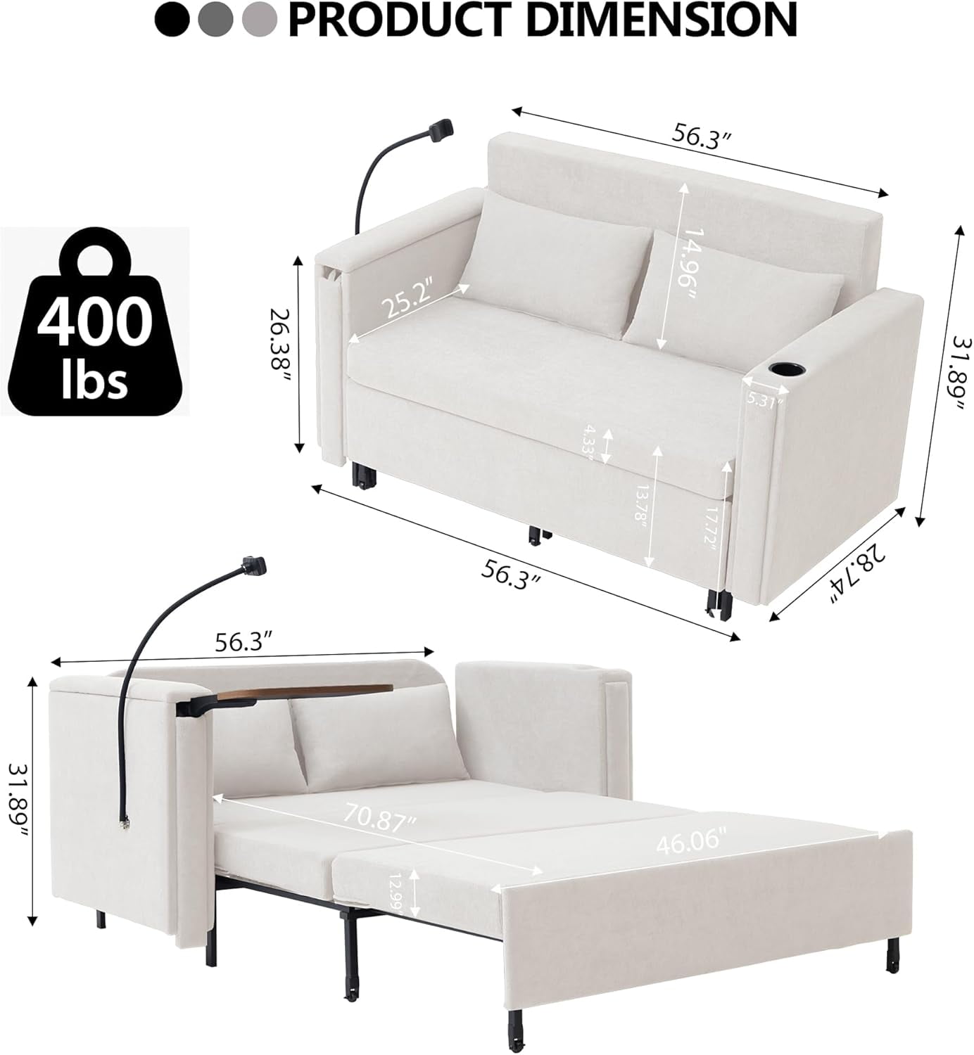 3-in-1 Convertible Sleeper Sofa Couch with Pullout Bed, Loveseat ...