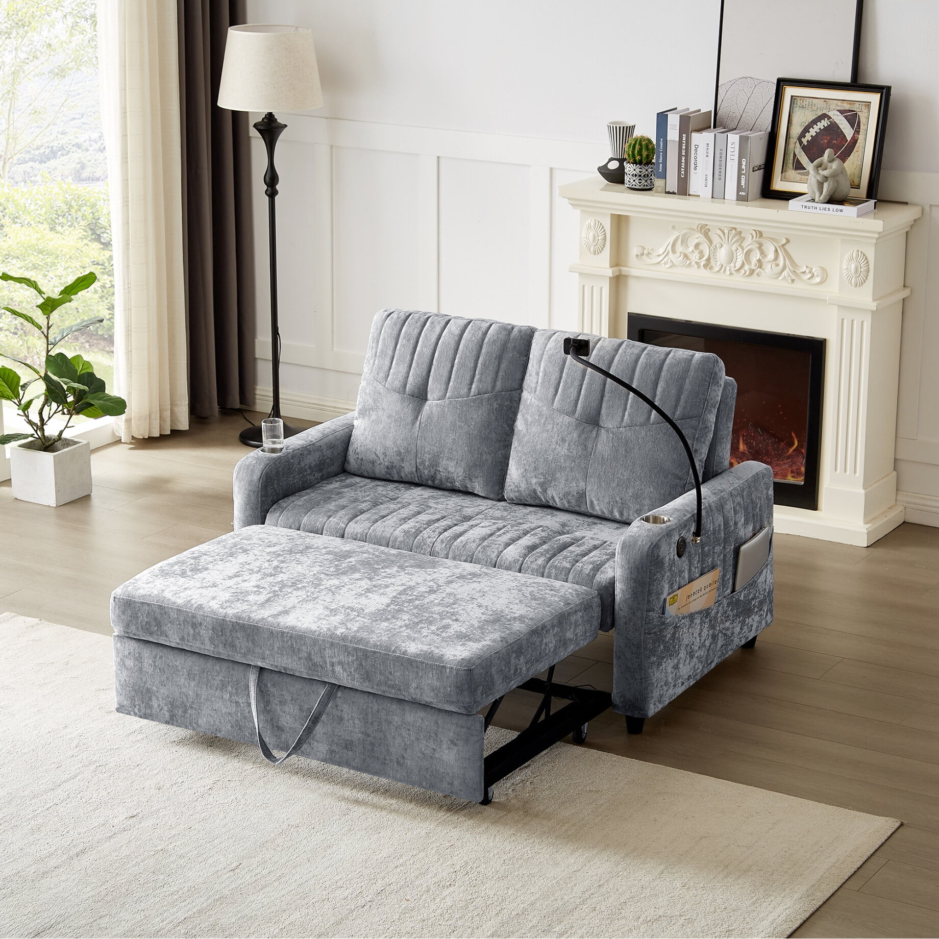 3-in-1 Convertible Sofa Bed, 54" Loveseat Sleeper with Cup Holders ...