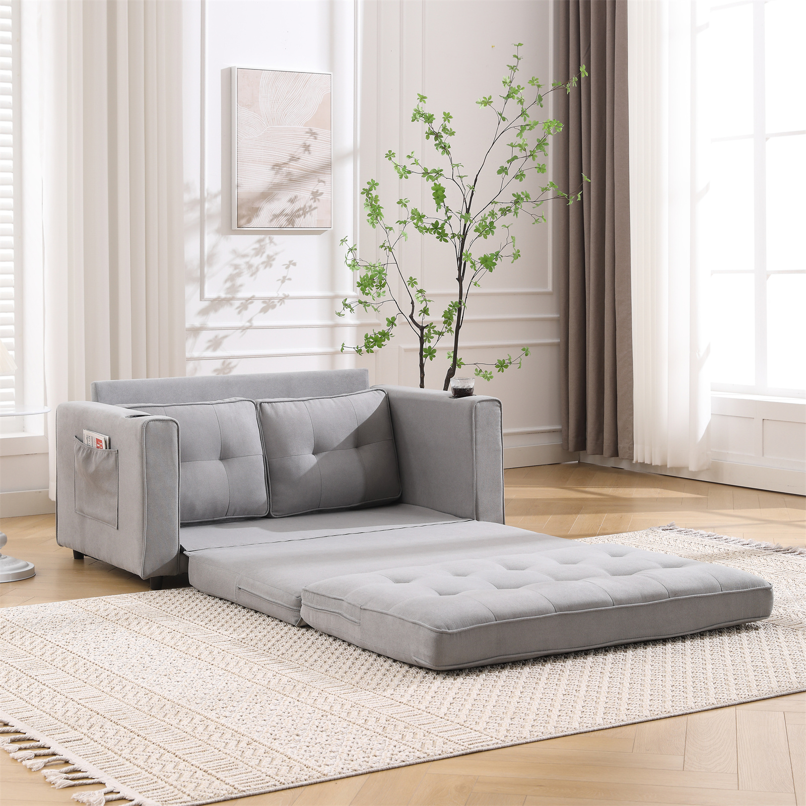 3-in-1 Convertible Sofa Bed, Foldable Futon Sofa with Pull out Bed ...