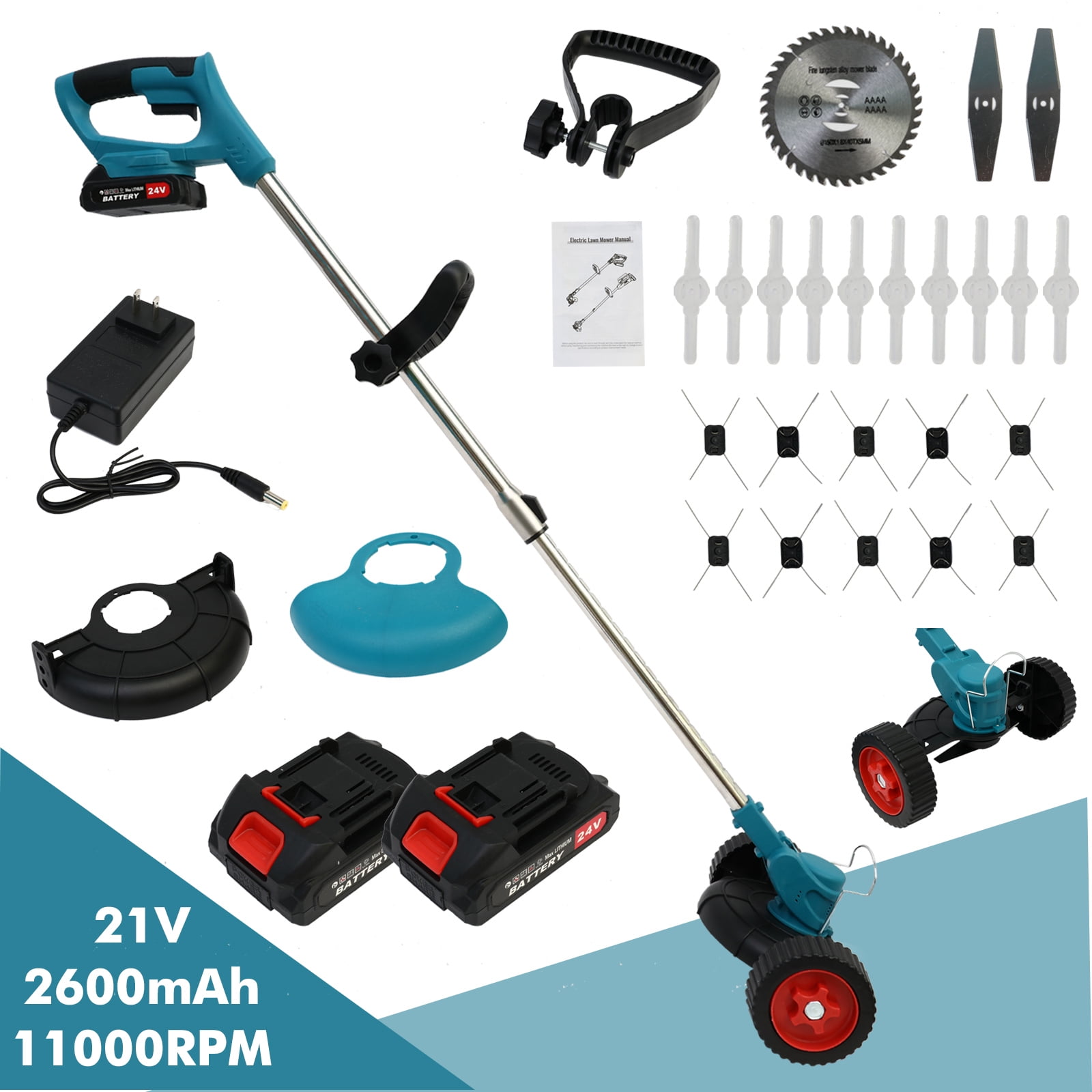 3-in-1 Cordless Weed Trimmer, 21V Portable Electric Brush Cutter, With ...