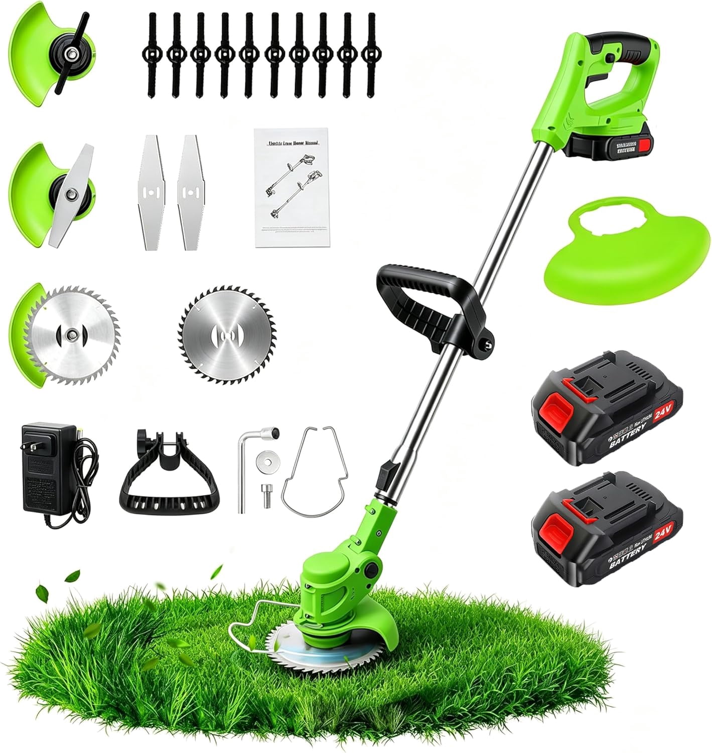 3-in-1 Cordless Weed Wacker 24V 650W String Trimmer Brush Cutter Lawn ...