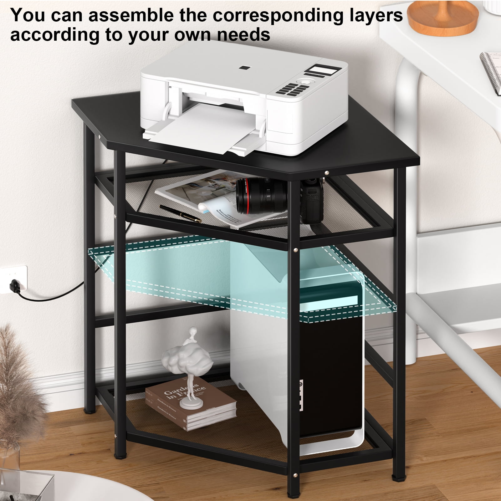 3-in-1 Corner Desk Organizer: CPU Stand with Surge Protector & USB-C ...