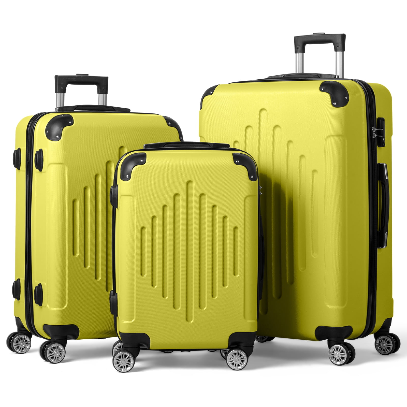 3-in-1 Cream Yellow Trolley Case with Durable Corners, Stylish Stripes ...
