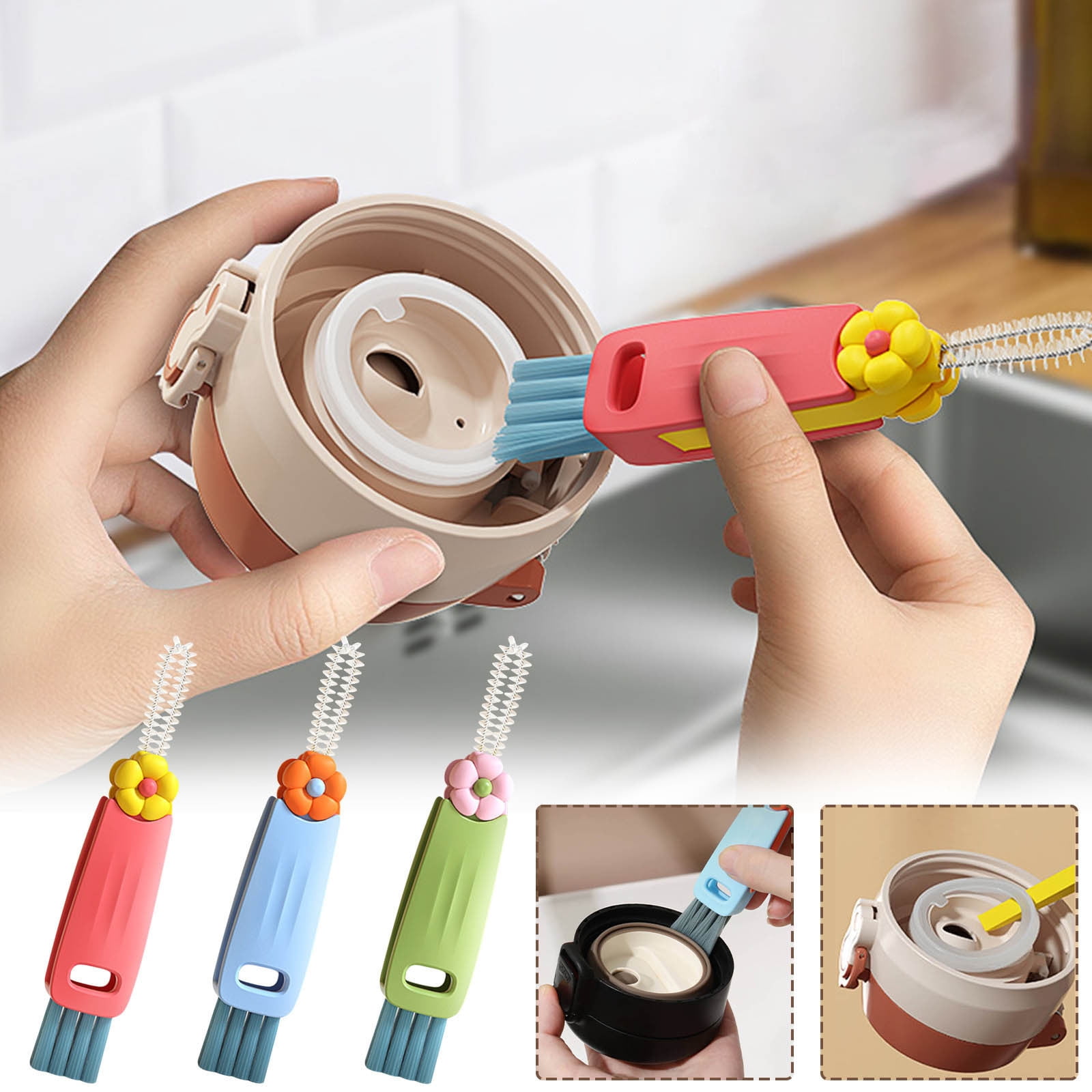 3-in-1 Cup Cleaning Brush | Multifunctional Bottle Lid Straw Cleaner ...