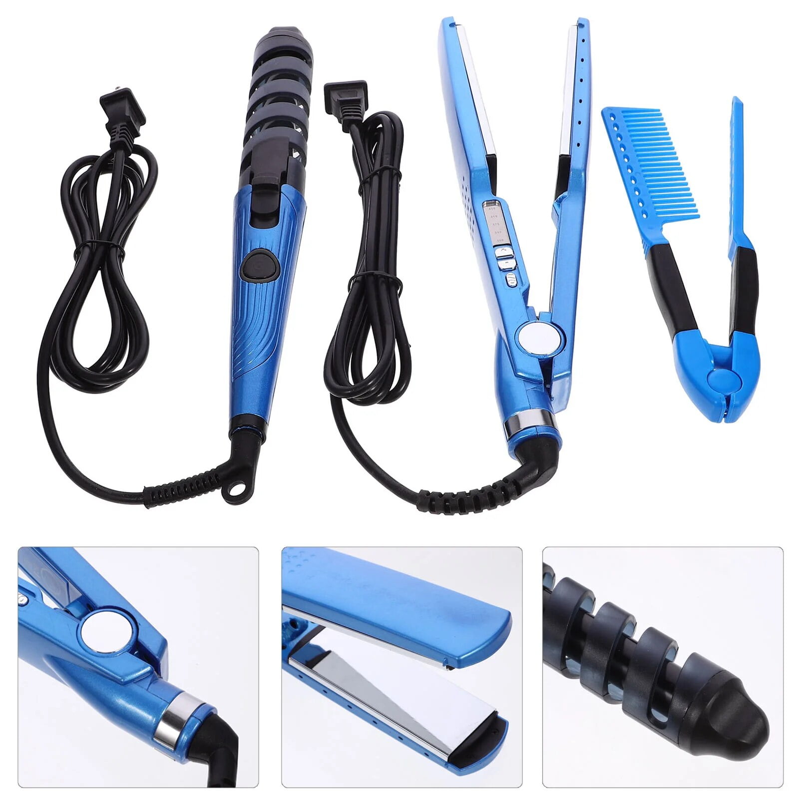 3-in-1 Curly Hair Set Curling Iron Set Portable Hair Straightener for ...