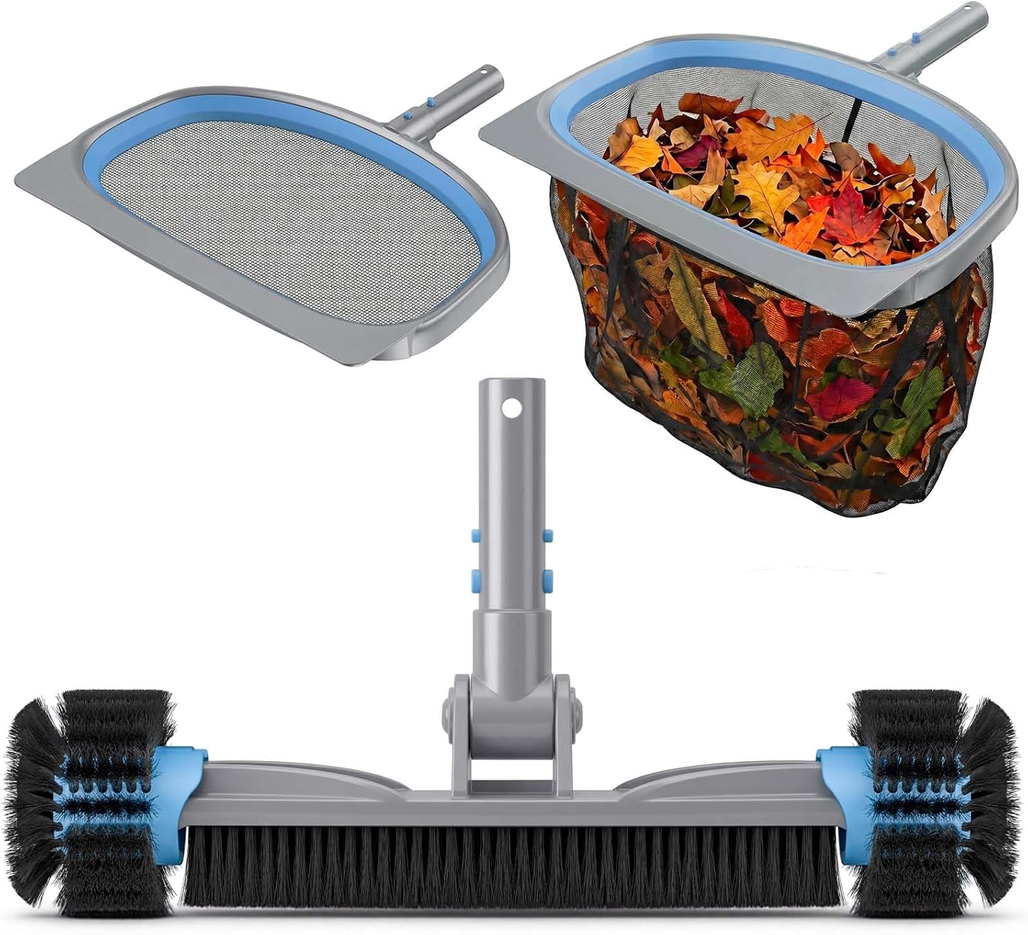 3-in-1 Deluxe Swimming Pool Cleaning Kit - Includes Pool Brush with ...