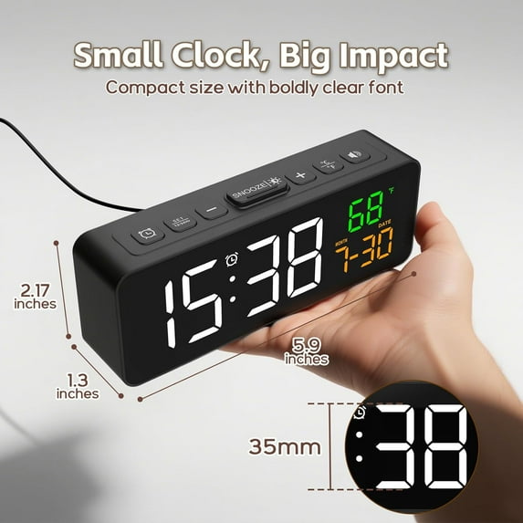 3-in-1 Digital Clocks for Living Room with Temperature, Date & Time ...