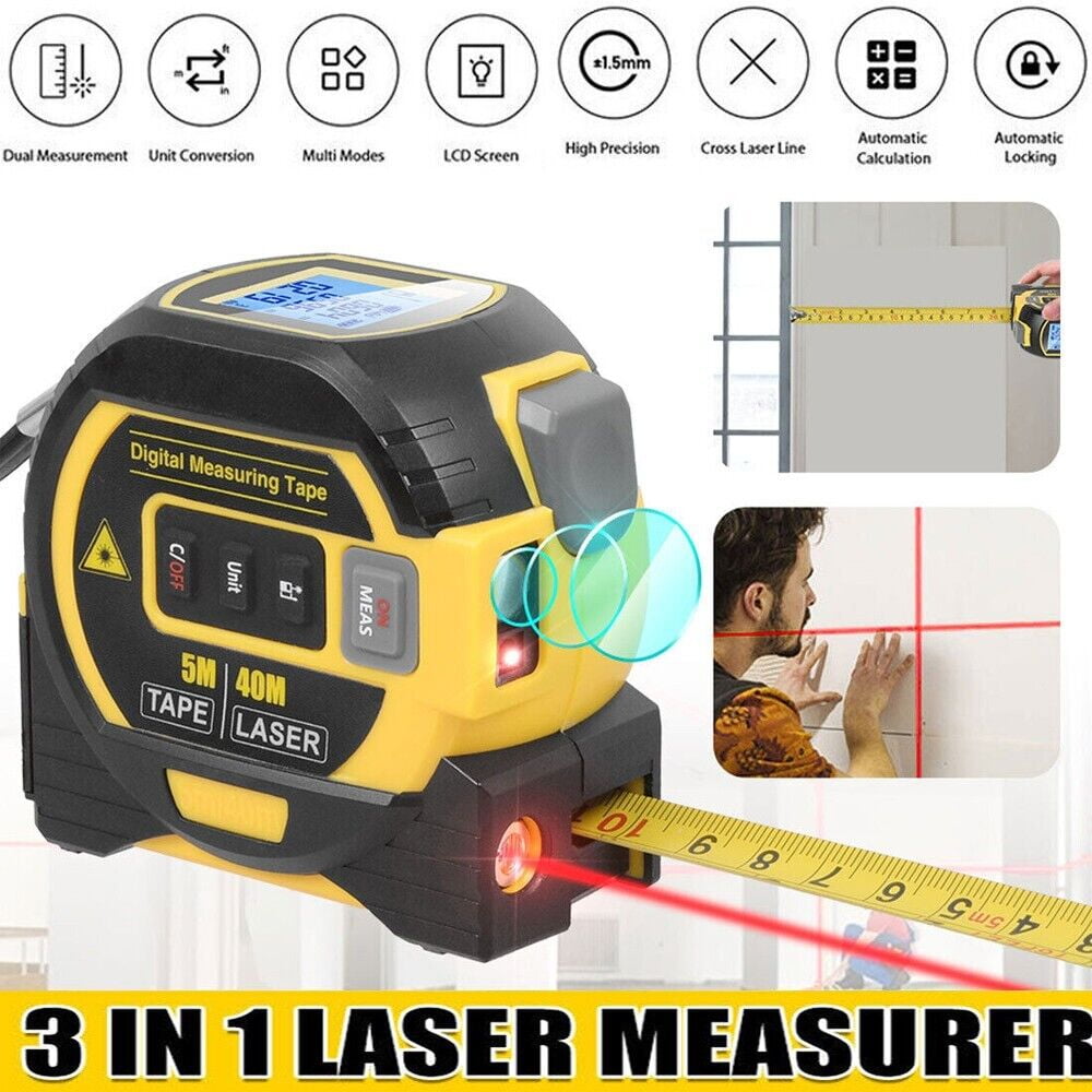 3 in 1 Quick Read Digital Laser Tape Measure 130ft/40m, Automatic ...