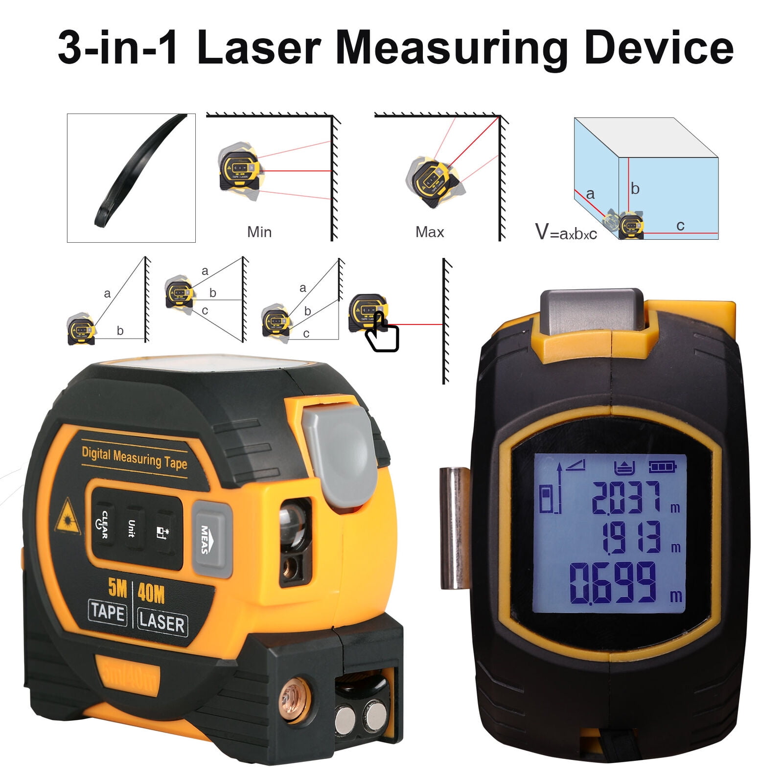 OMA 3-in-1 Digital Laser Tape Measure, 135Ft Laser Distance Meter, 16ft Tape, IP54 - Walmart.com