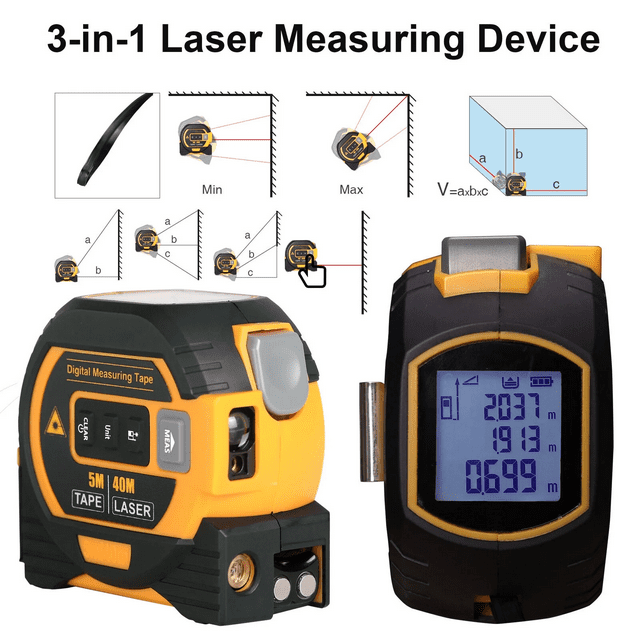 Walmart 3-in-1 Electronic Digital Laser Tape Measure, 135Ft Laser ...
