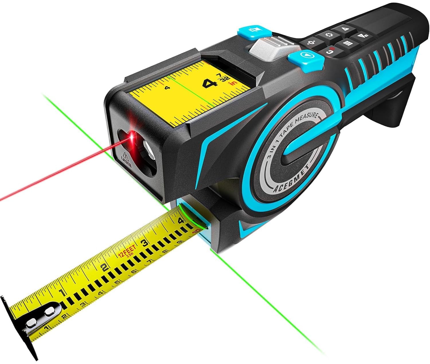 3-in-1 Digital Tape Measure, 330Ft Laser Measurement Tool & Auto Lock Tape with Instant Digital ...
