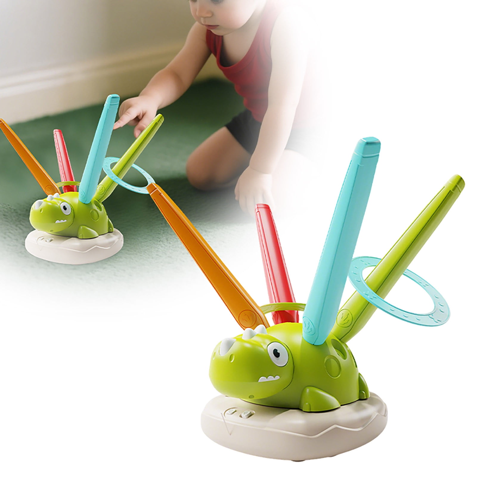 3-in-1 Dinosaur Toy with Remote Control - Musical Jumping, Ring Toss ...