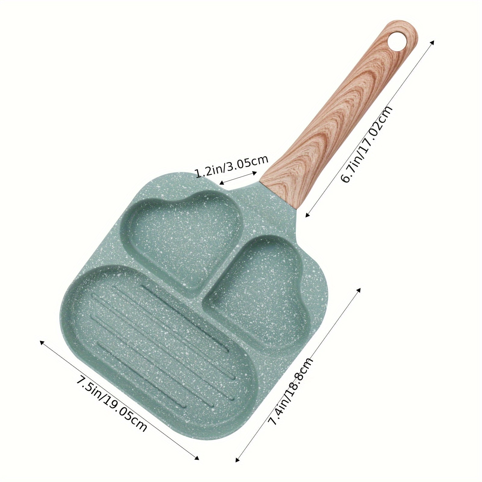 3-in-1 Divided Grill Pan with Heat-Resistant Handle - Non-Stick Heart-Shaped Egg Frying Pan for ...