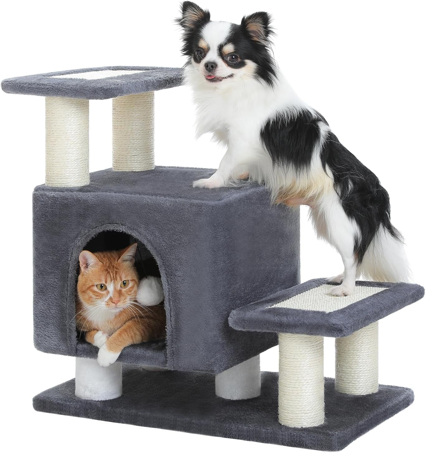 3-in-1 Dog Stairs & Cat Scratching Post with Condo, Pet Steps for High ...