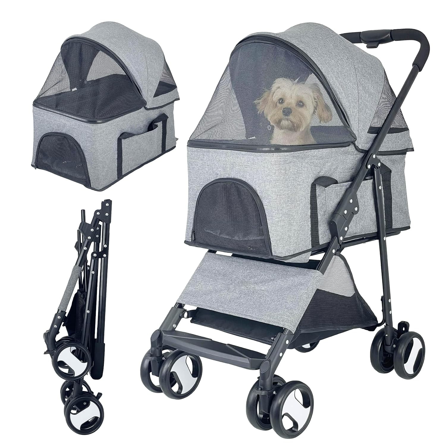 3-in-1 Dog Stroller for Medium Dogs, Foldable and Detachable Carrier ...