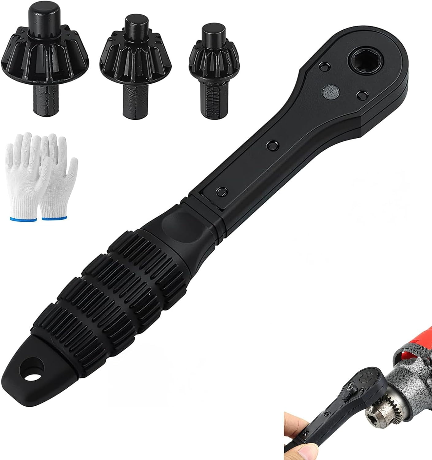 3-in-1 Drill Chuck Ratchet Wrench, Universal Double-Ended Ratchet Drill ...