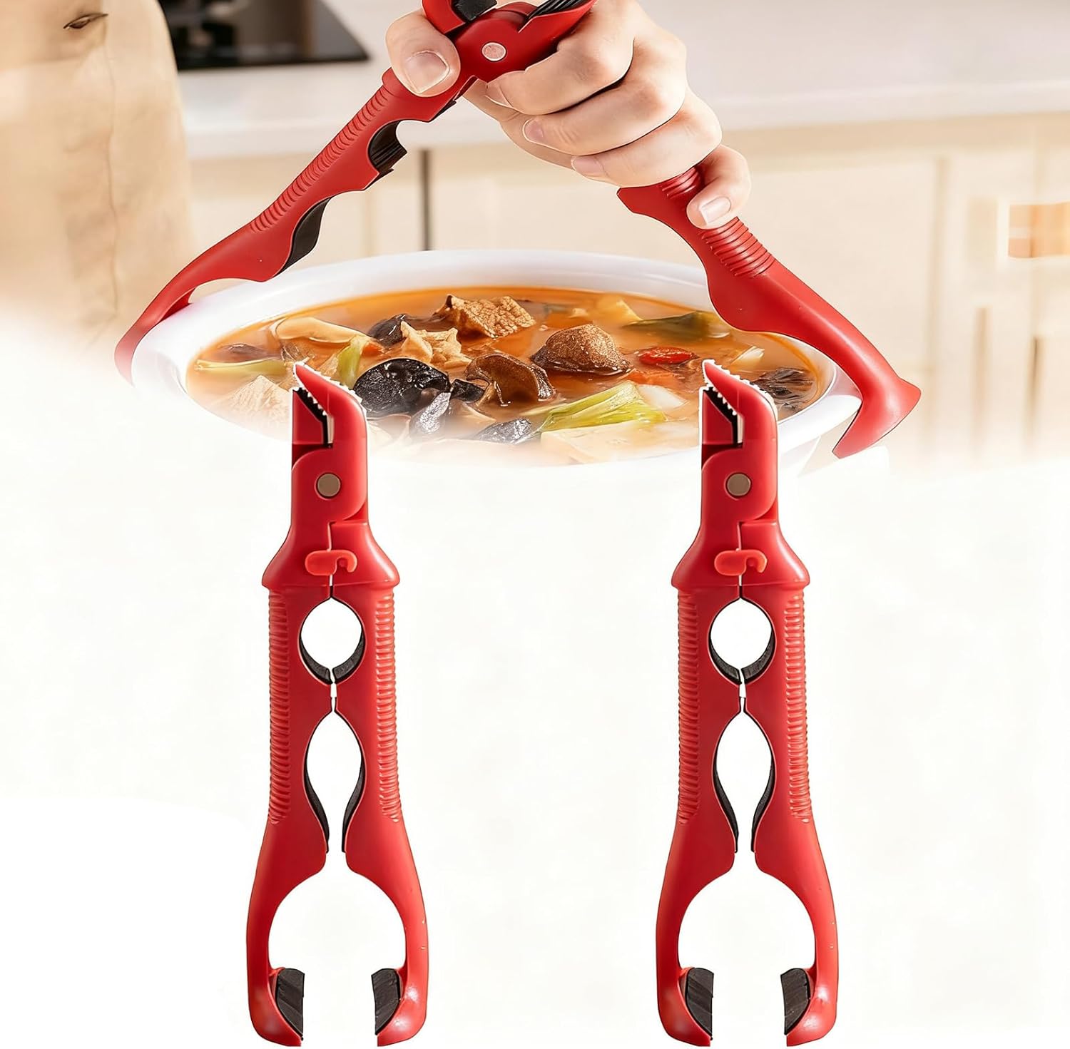 3-in-1 Dual Head Hot Plate Grippers, Multi-Angle Anti-Scald Hot Plate ...
