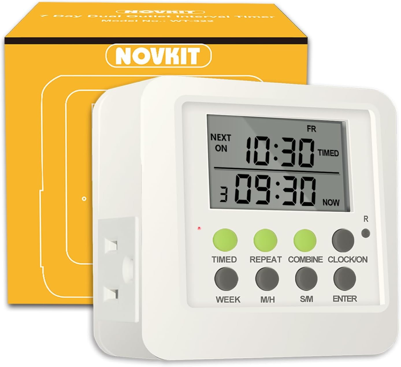 3-in-1 Dual Outlet Timer Plug with Interval Cycle for Indoor, 7 Day 24 ...