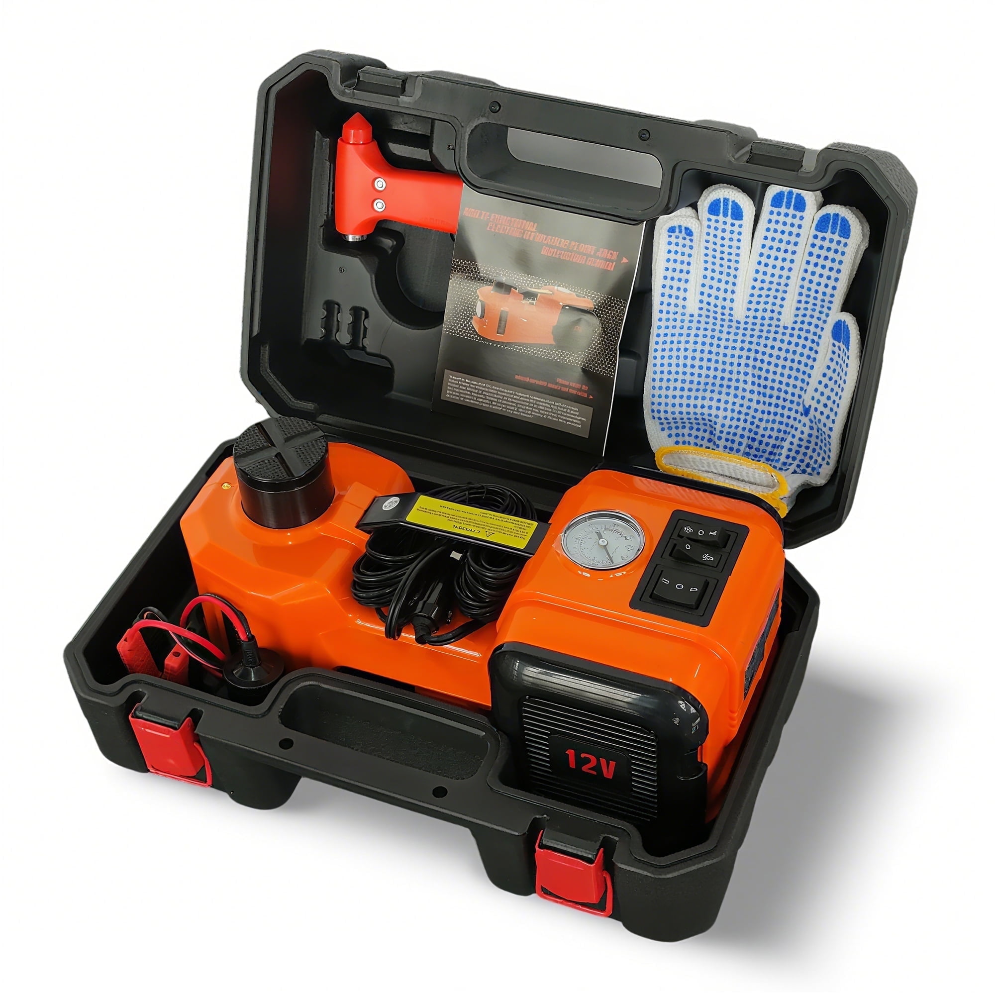 3-in-1 Electric Car Jack with Air Compressor & Emergency Hammer – 5-Ton ...