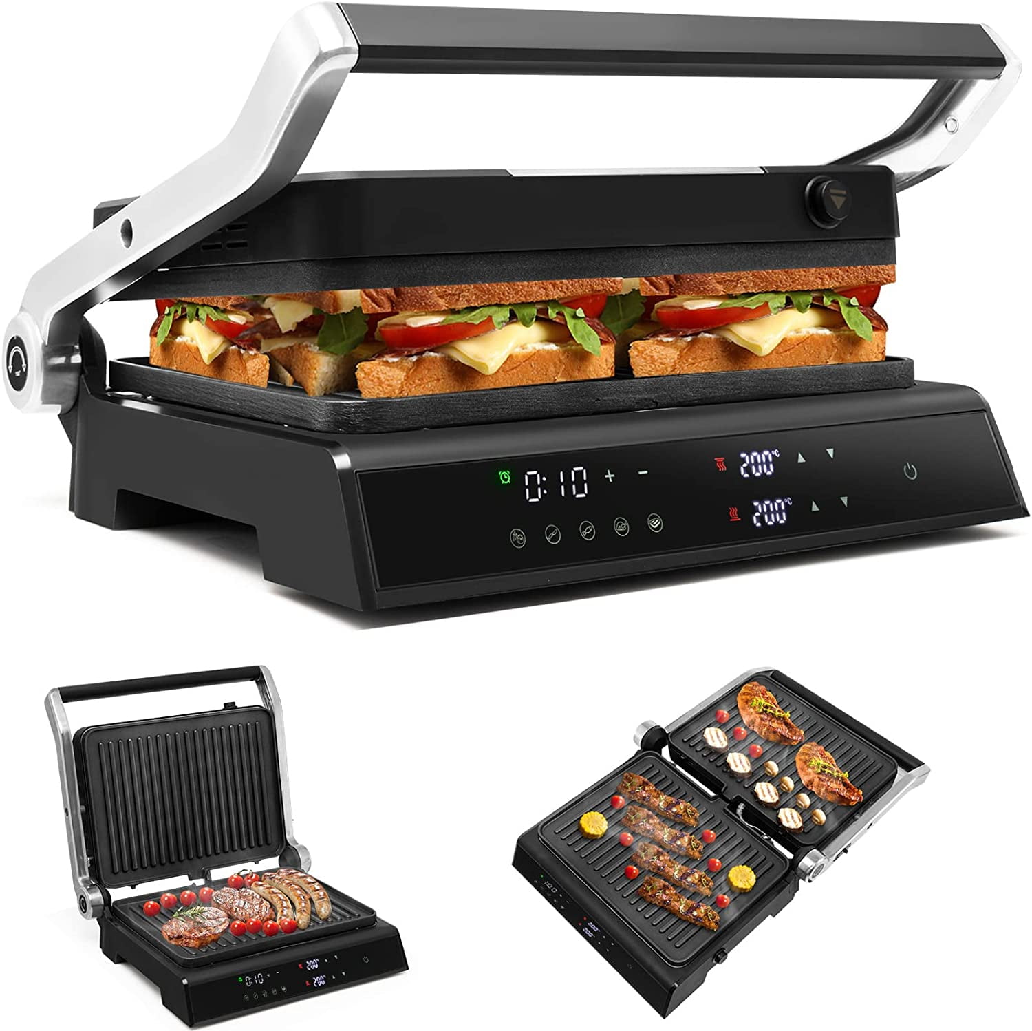 3-in-1 Electric Grill Panini Press Sandwich Maker, 2 Detachable Non ...