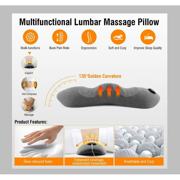 3-in-1 Electric Lumbar Support Pillow with Heat & Massage, Ergonomic ...