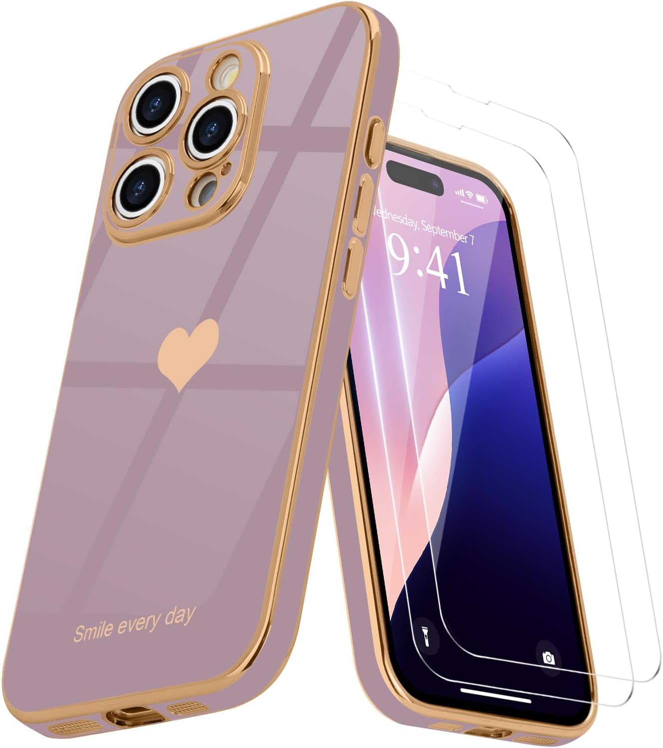 3-in-1 Entronix Bundle for iPhone 16 Pro Max, Love Heart Cute Slim Case ...