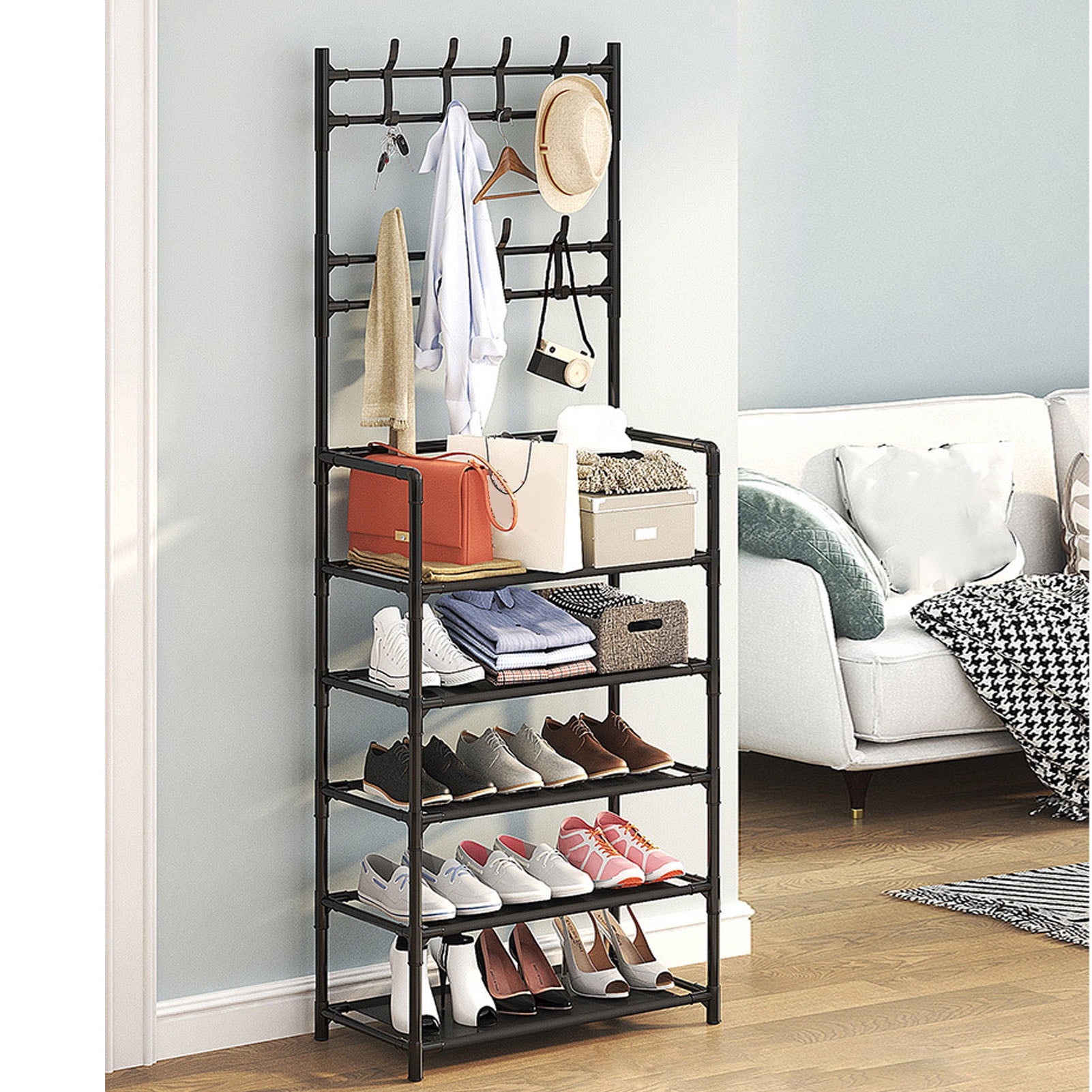 3-in-1 Entryway Coat Rack with Shoe Rack, 69" H Coat Clothes Rack Shoe ...