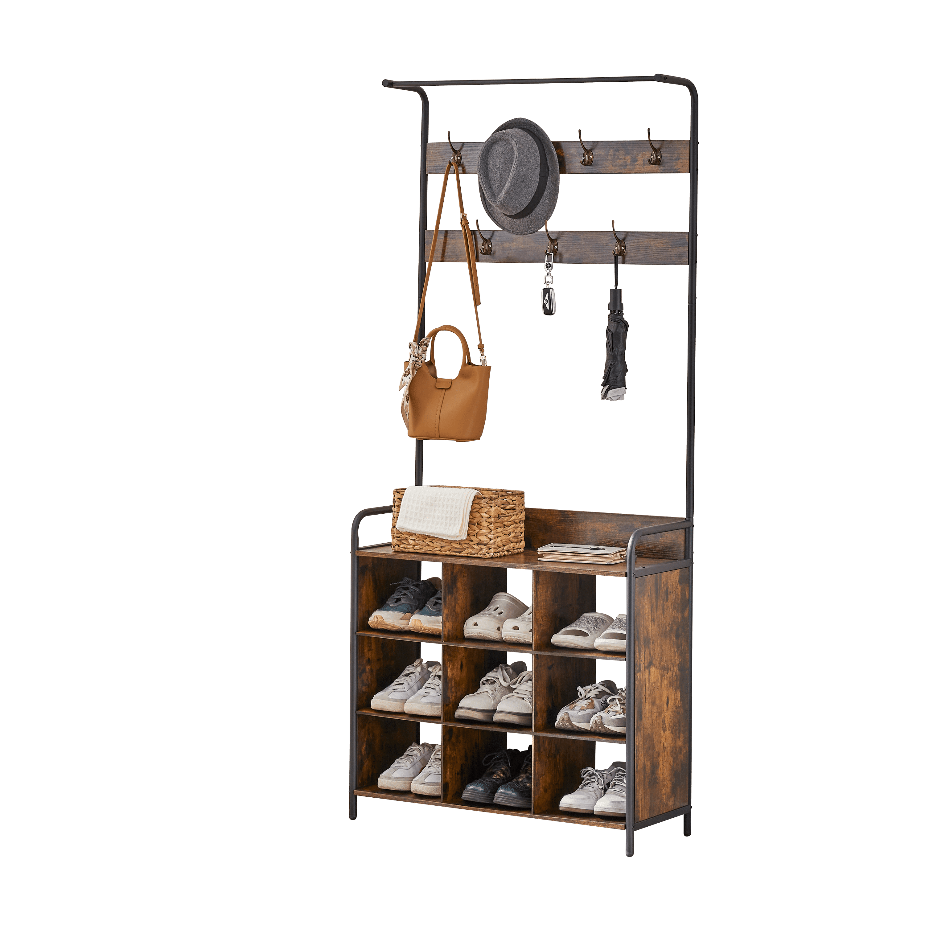 3 in 1 Entryway Coat Rack and Storage Organizer with Shoe Rack 7 Hooks ...
