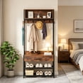3-in-1 Entryway Hall Tree Coat Rack Bench with Shoe Storage & Top Shelf ...