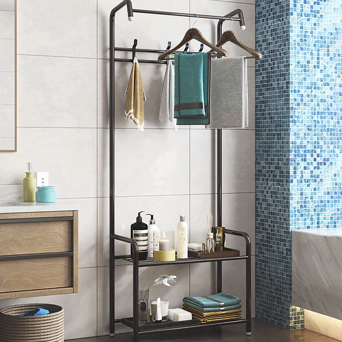 3-in-1 Entryway Storage Bench Coat Rack, Metal Hall Tree Storage ...