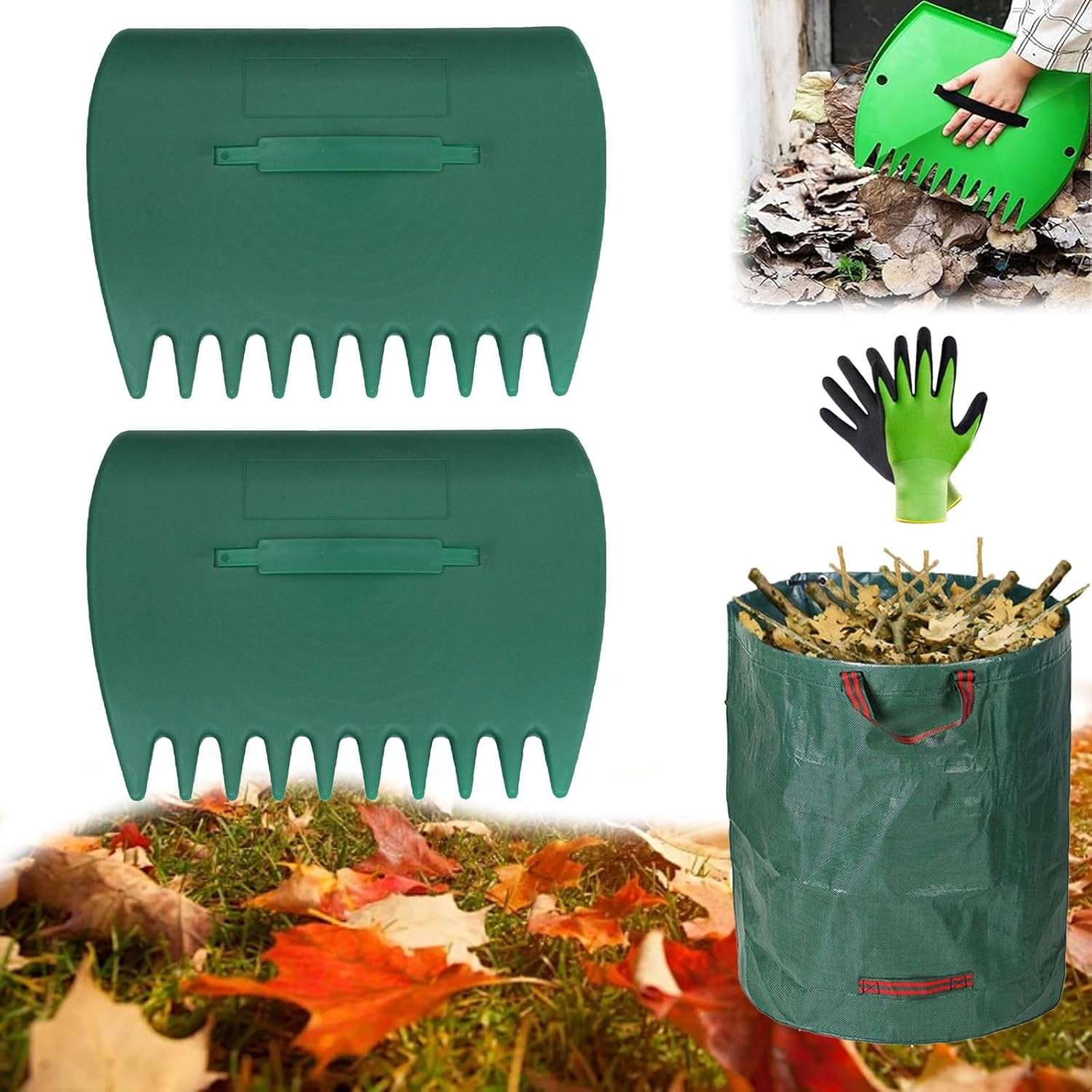 3-in-1 Ergonomic Pickup Rake - Easy Leaf & Grass Grabber, Leaf Scoops ...