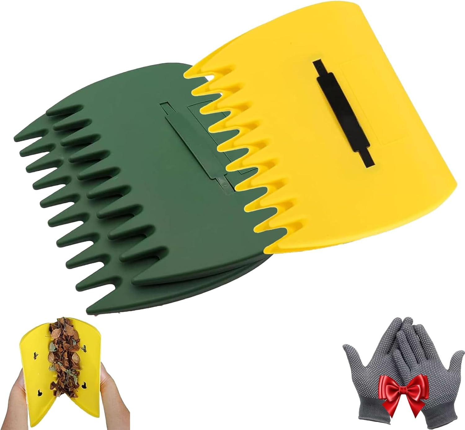 3-in-1 Ergonomic Pickup Rake, Leaf Scoops, Easy Leaf & Grass Grabber ...