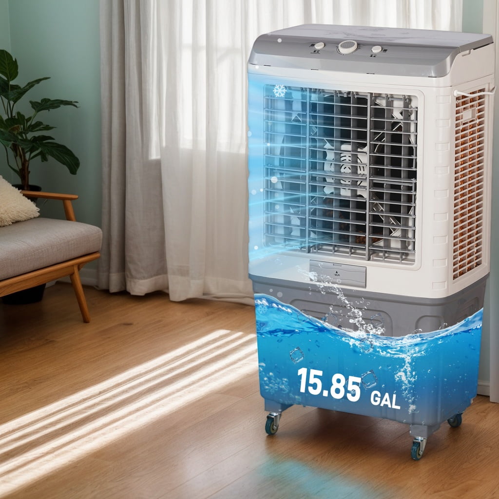 3-in-1 Evaporative Cooler 707L, 3065CFM, 15.85Gal Tank, White & Gray ...