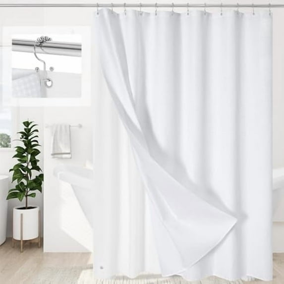 3 in 1 Extra Long Shower Curtain Set-72 W x 84 H, White Waffle and PEVA ...