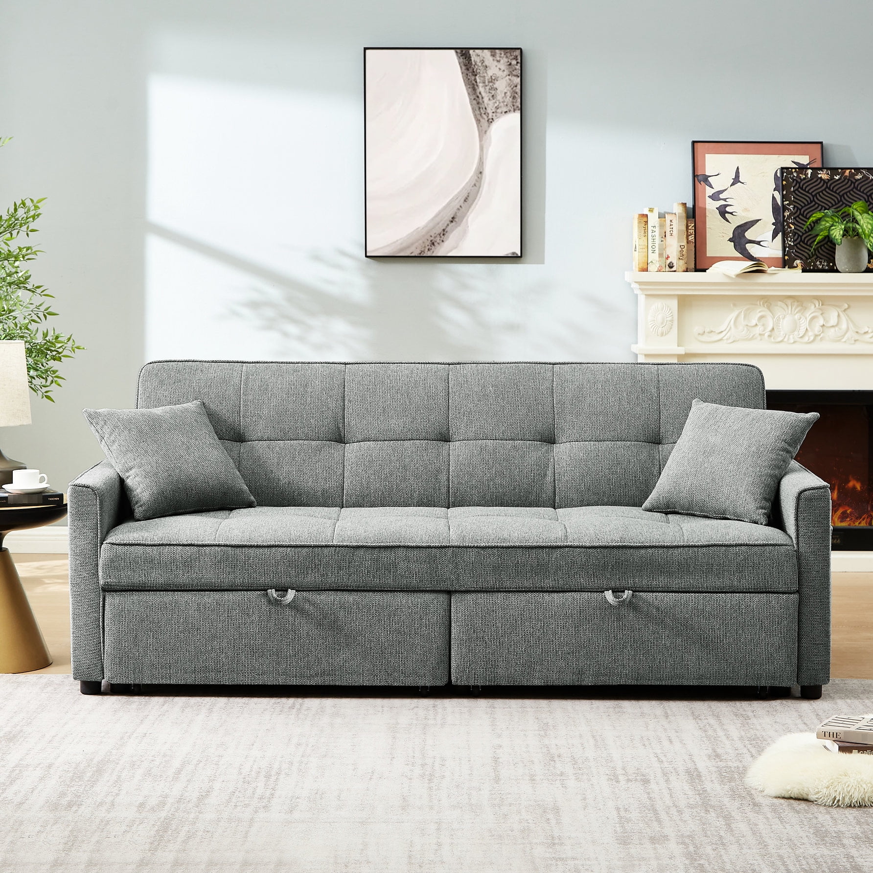 3 in 1 Fabric Sleeper Sofa with Removable Armrests and Storage - Ideal ...