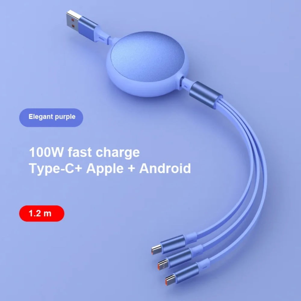 3-in-1 Fast Charging 100W Retractable USB to Type-C/Micro Cable ...