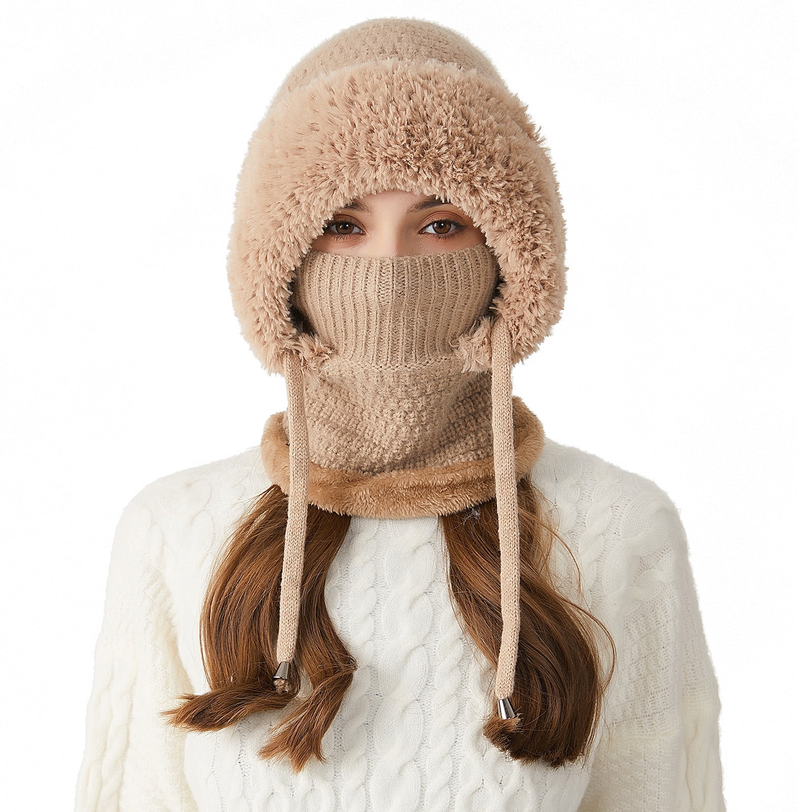 3-in-1 Fleece Lined Knit Hat with Face Cover, Winter Balaclava for Cold ...