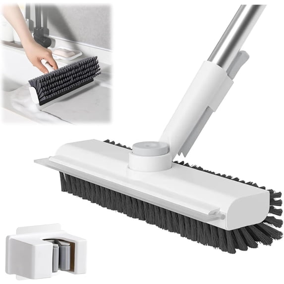 3 in 1 Floor Scrub Brush with Long Handle, Adjustable Heavy Duty ...