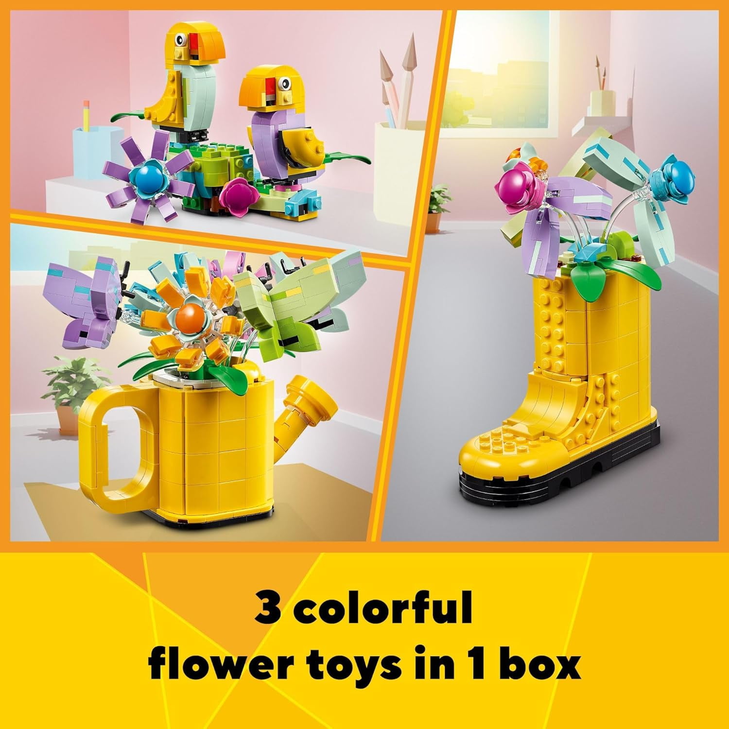 3 in 1 Flowers in Watering Can Building Toy Set - Fun for Kids Ages 8 ...