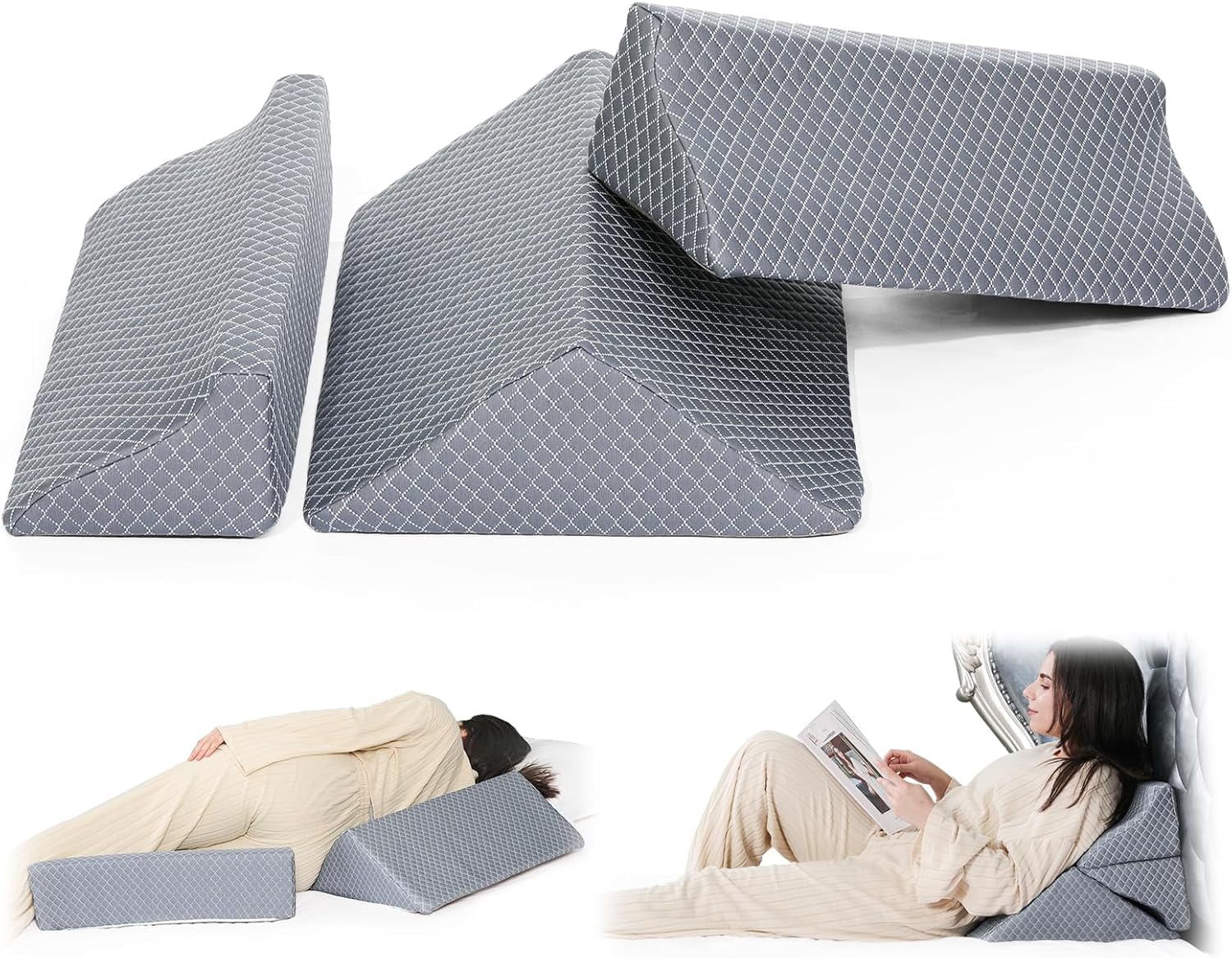 3-in-1 Foam Wedges for Positioning in Bed for Seniors,R-Shaped Side ...